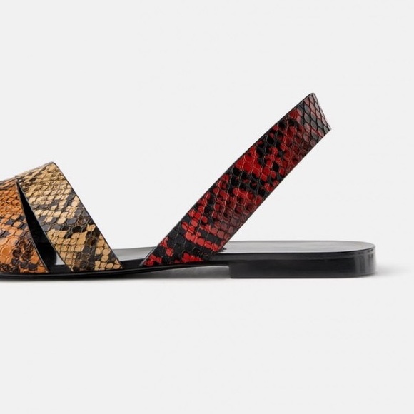 Zara | Shoes | Zara Animal Print Snakeskin Leather Flat Sandals Multi ...